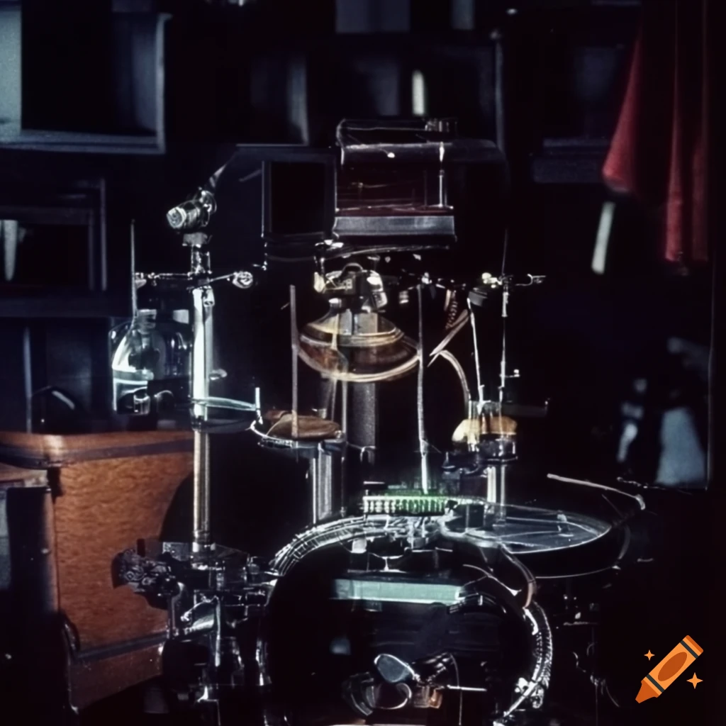 Retro-futuristic biomechanical androids playing percussion instruments ...