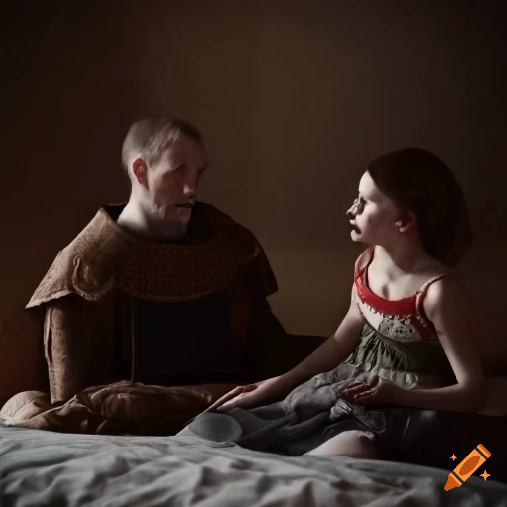 Father talking to daughter in medieval chivalry setting on Craiyon