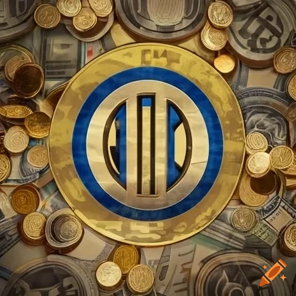 Creative depiction of Inter Milan logo with golden coins and banknotes ...