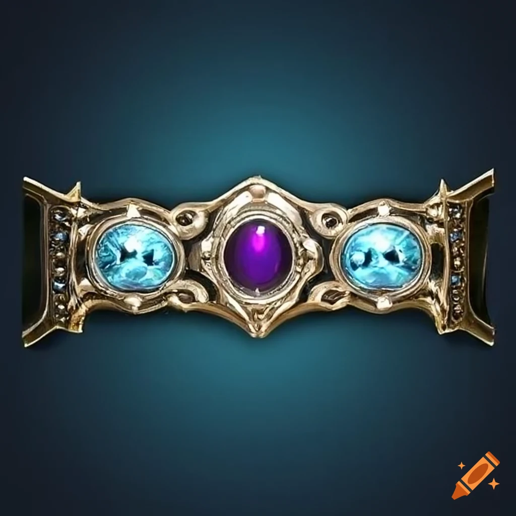 Adorned magic shiny war belt from the front view on Craiyon