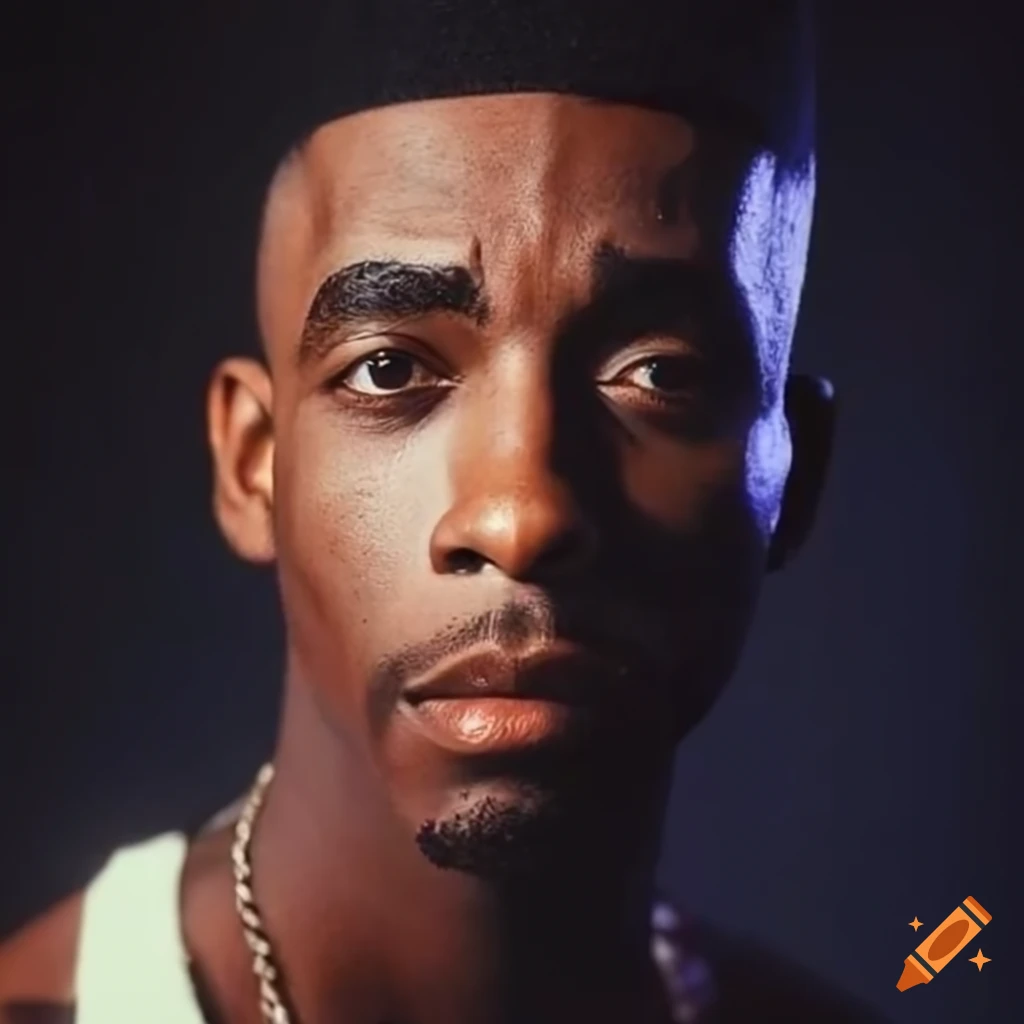 Surprised 80's black rapper with flat top fade hairstyle and stubble on ...