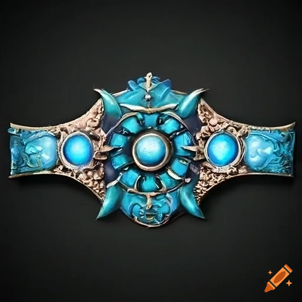 Front view of an adorned magic war belt on Craiyon