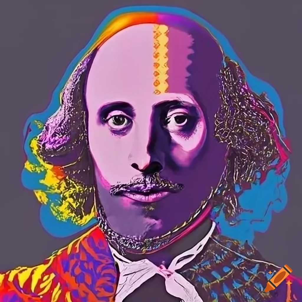 Pop art fusion of William Shakespeare's portrait by Andy Warhol on Craiyon
