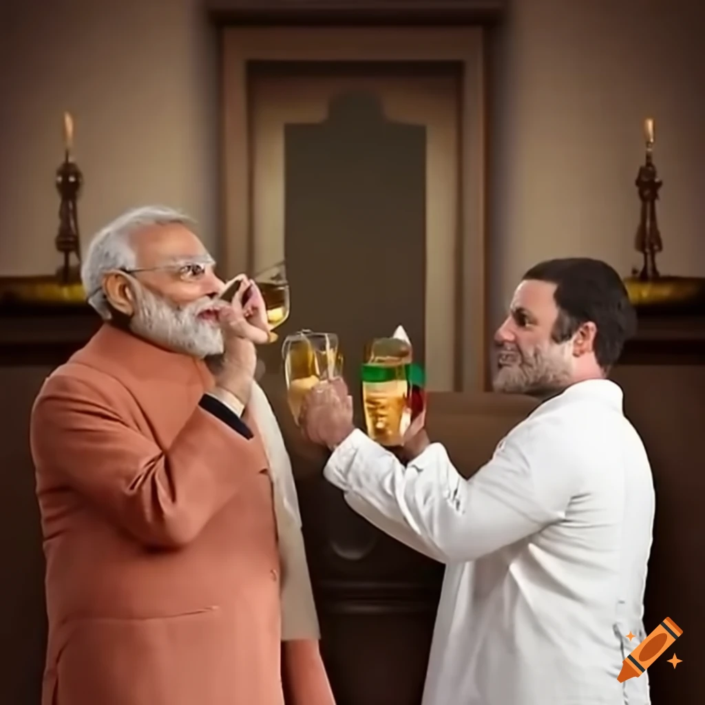 Rahul Gandhi and Narendra Modi toasting together on Craiyon