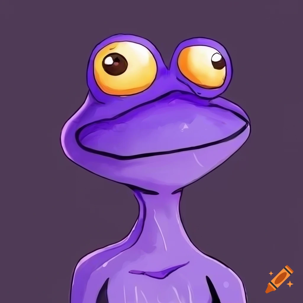 Funny human purple frog drawing on Craiyon