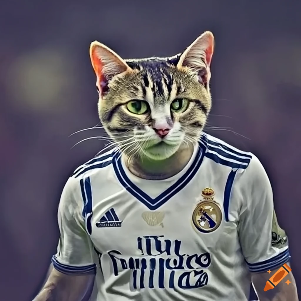 Cat wearing a Real Madrid shirt on Craiyon