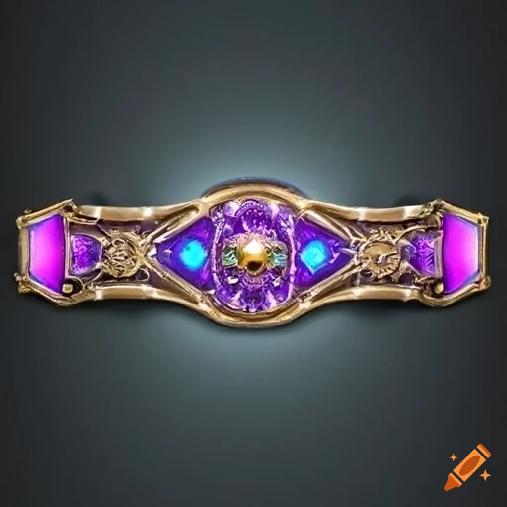 Adorned magic shiny war belt from the front view on Craiyon