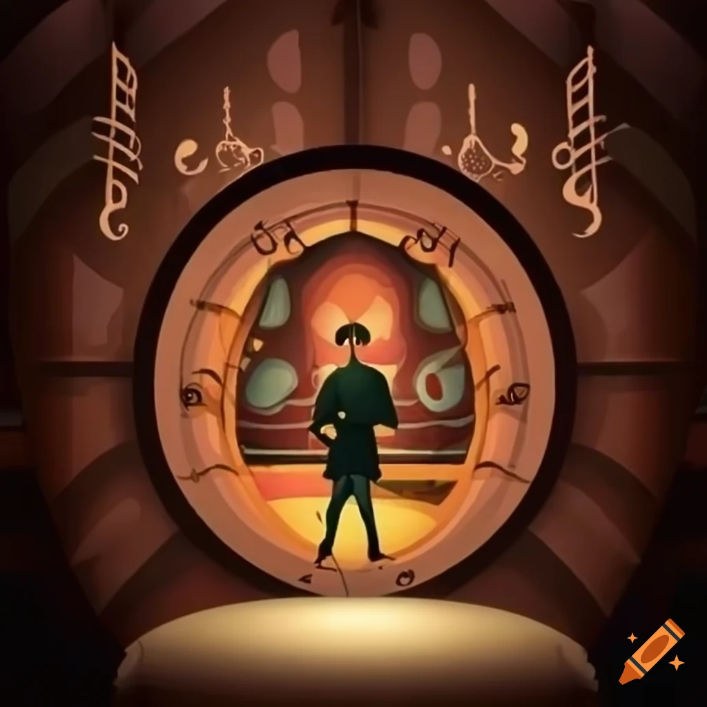 Hamlet character with musical notes in the background on Craiyon