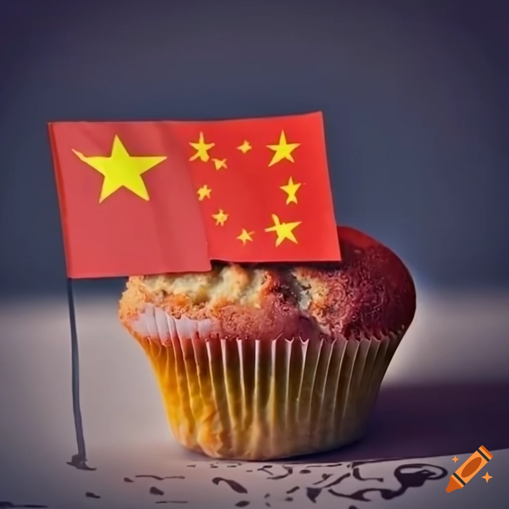Close up of a muffin with a Chinese flag, propaganda on Craiyon