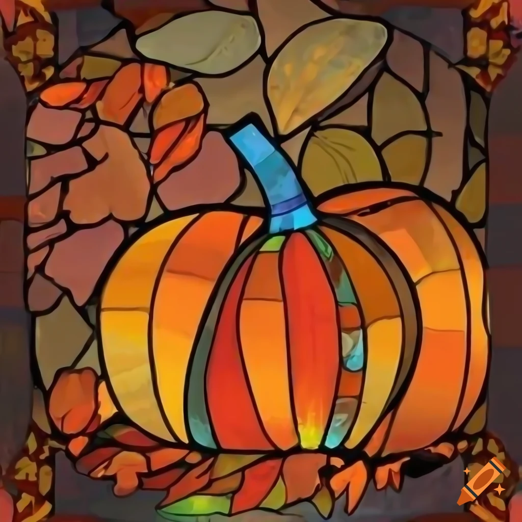 Autumn Stained Glass with pumpkins and leaves on Craiyon