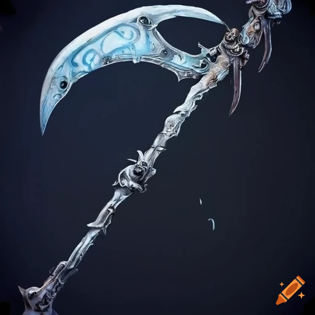 Lunar-themed scythe with intricate detail on Craiyon