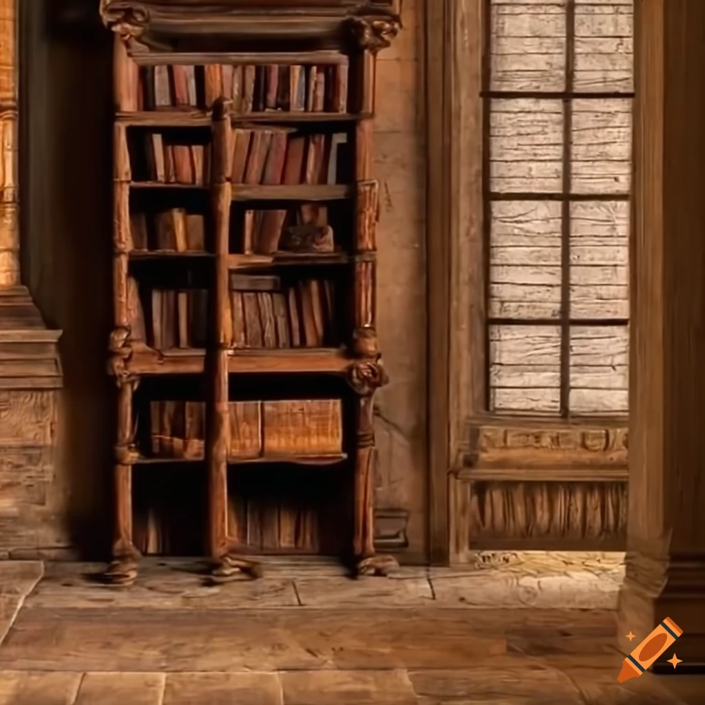 Small medieval bookshelf in a castle interior on Craiyon