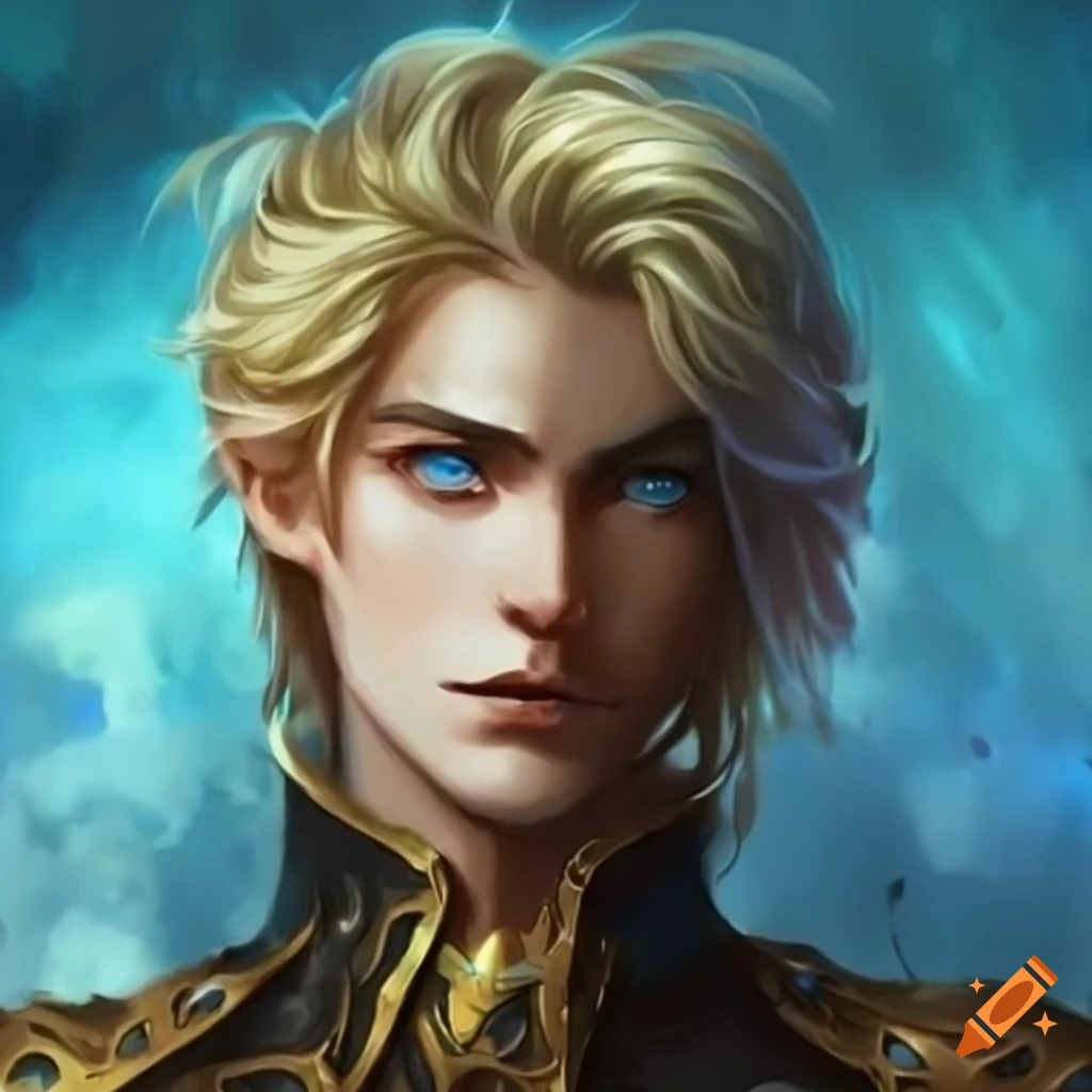 Fantasy sun prince with blonde hair and blue eyes on Craiyon