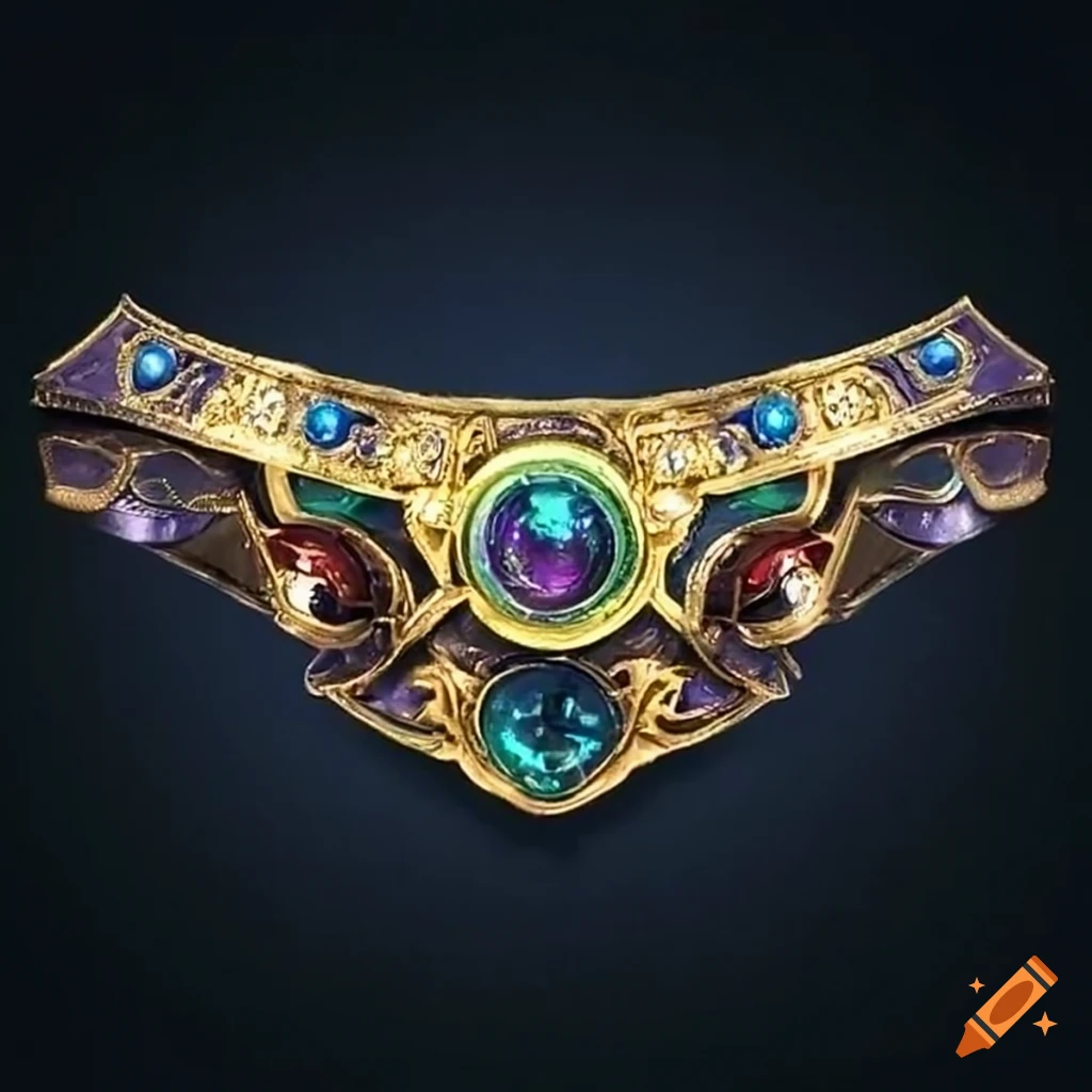 Adorned magic shiny war belt from the front view on Craiyon