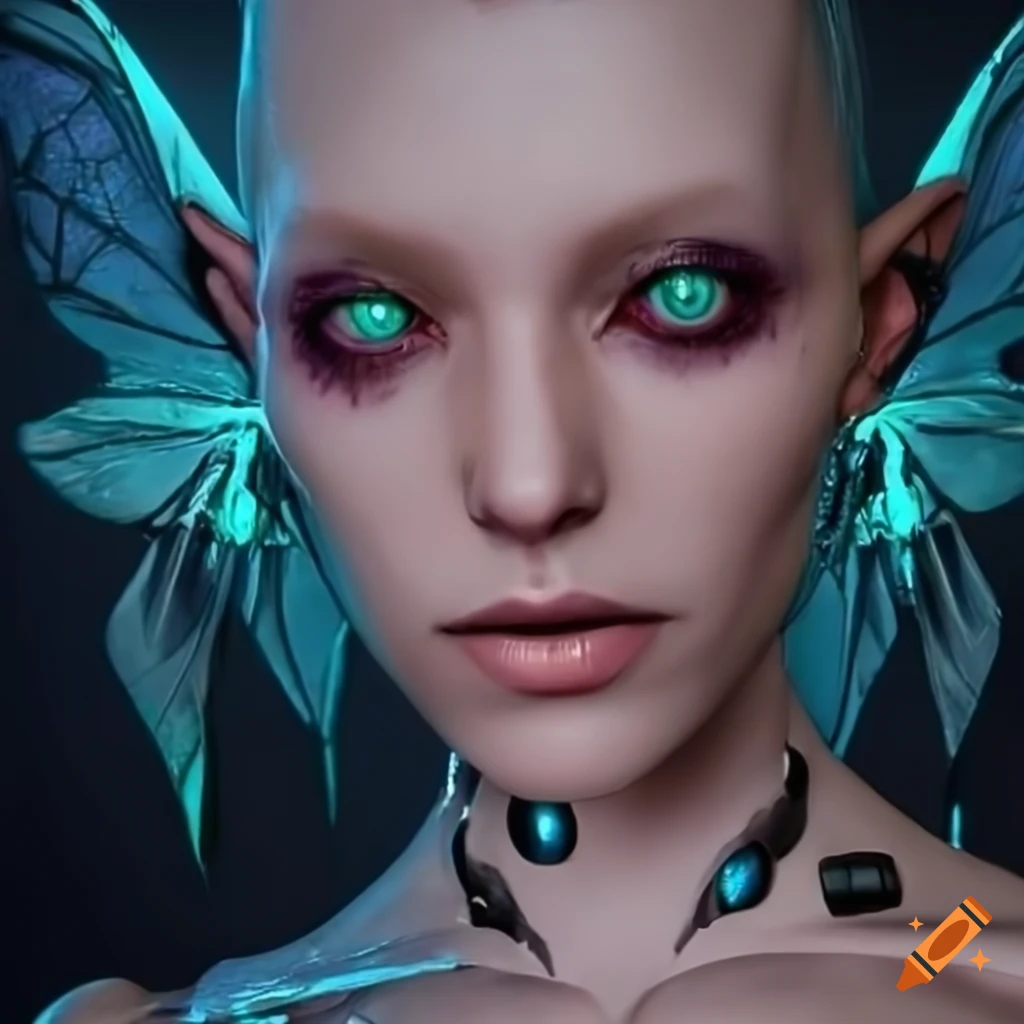 Realistic portrait of a female cyborg fairy on Craiyon