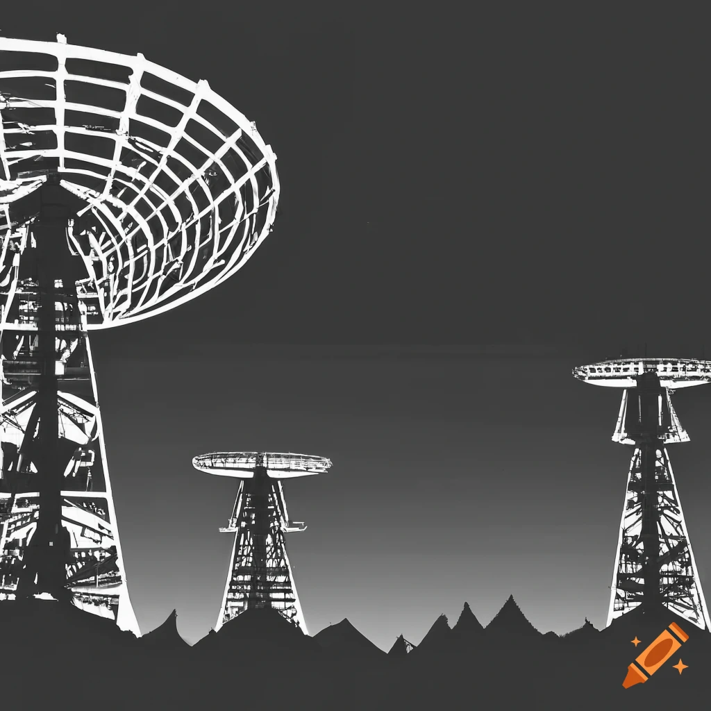 Immense duga-3 radio antenna array against a scenic backdrop on Craiyon