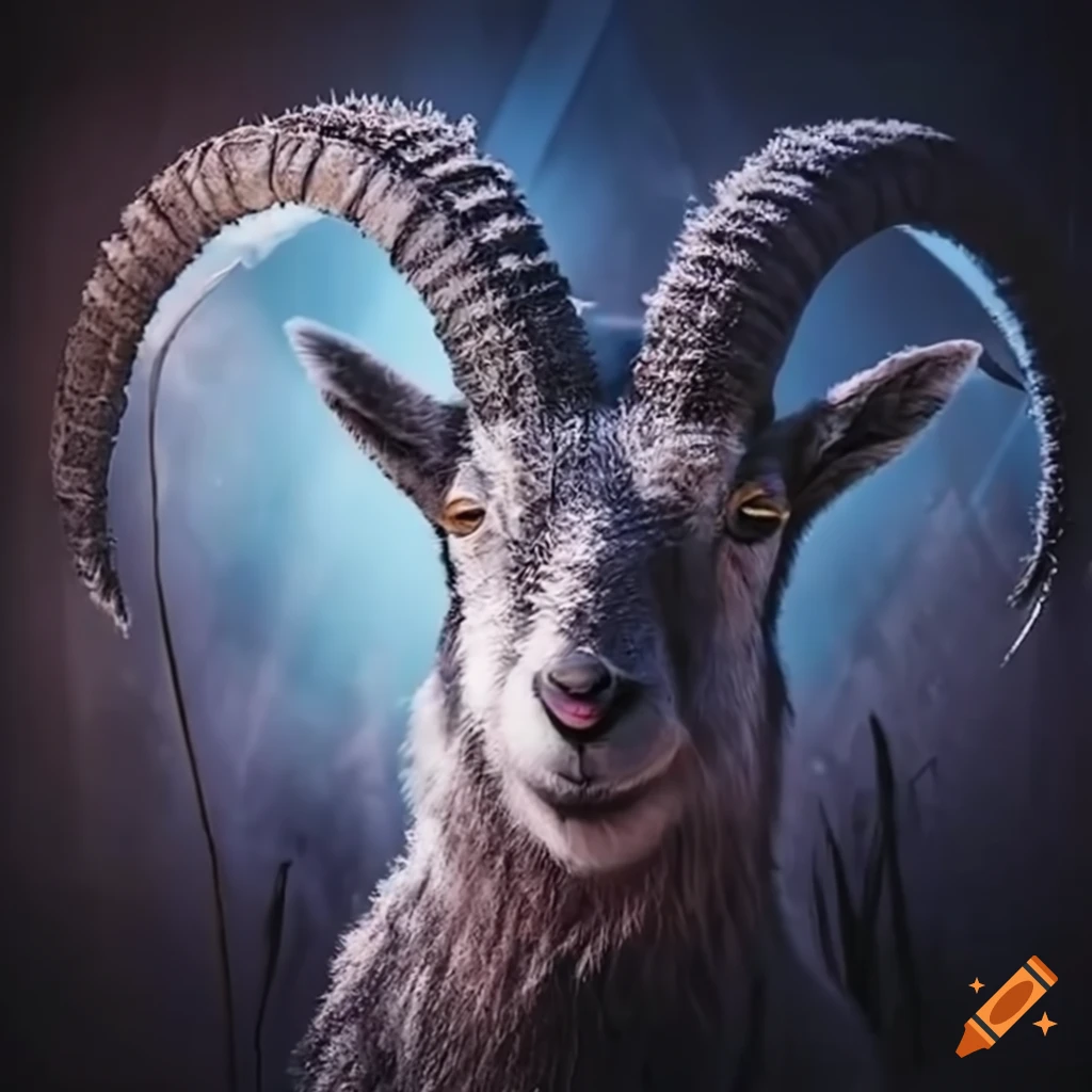 Majestic frost goat surrounded by fire and sparks on Craiyon