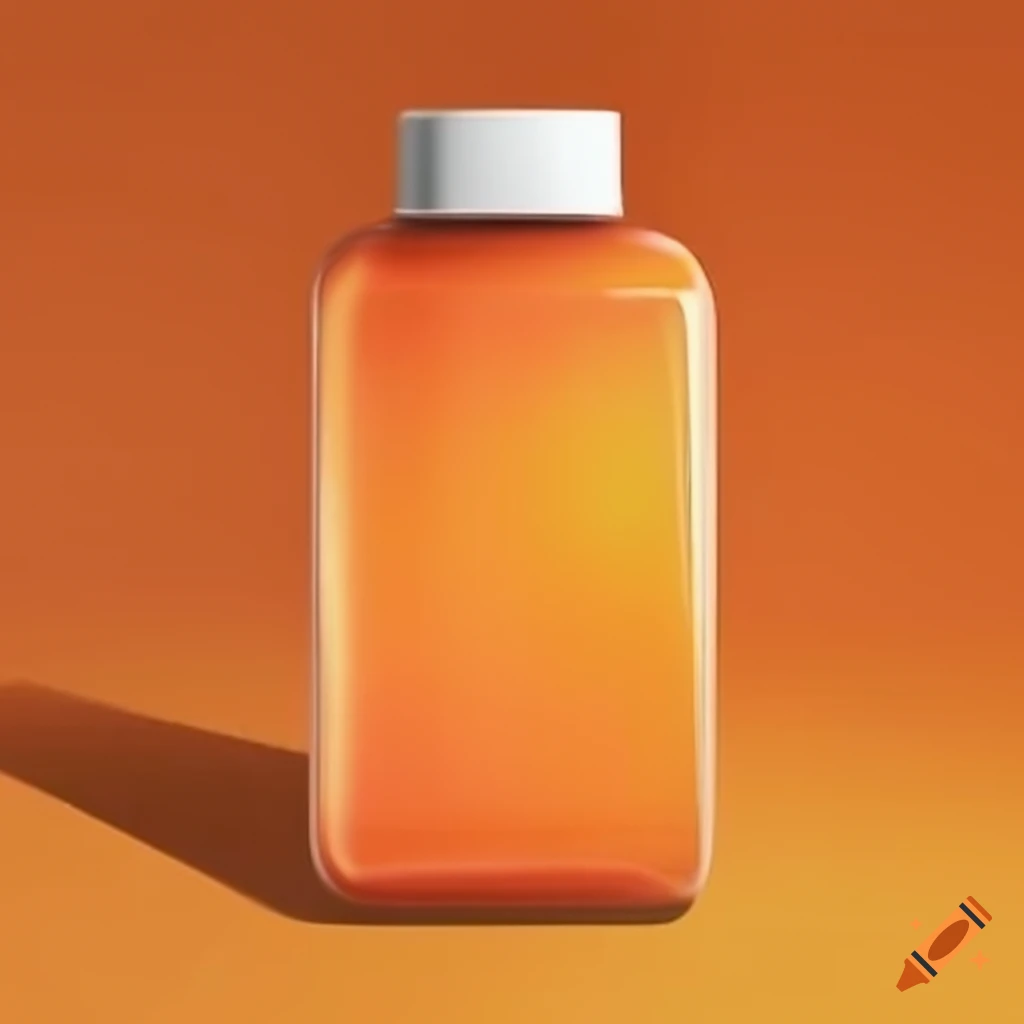 Orange shower gel bottle in a realistic drawing on Craiyon