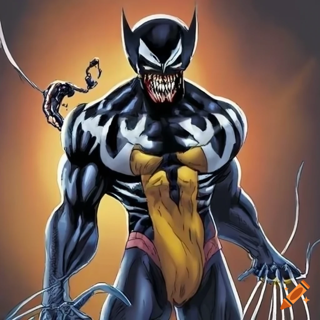 Artwork of Wolverine portrayed as Venom on Craiyon