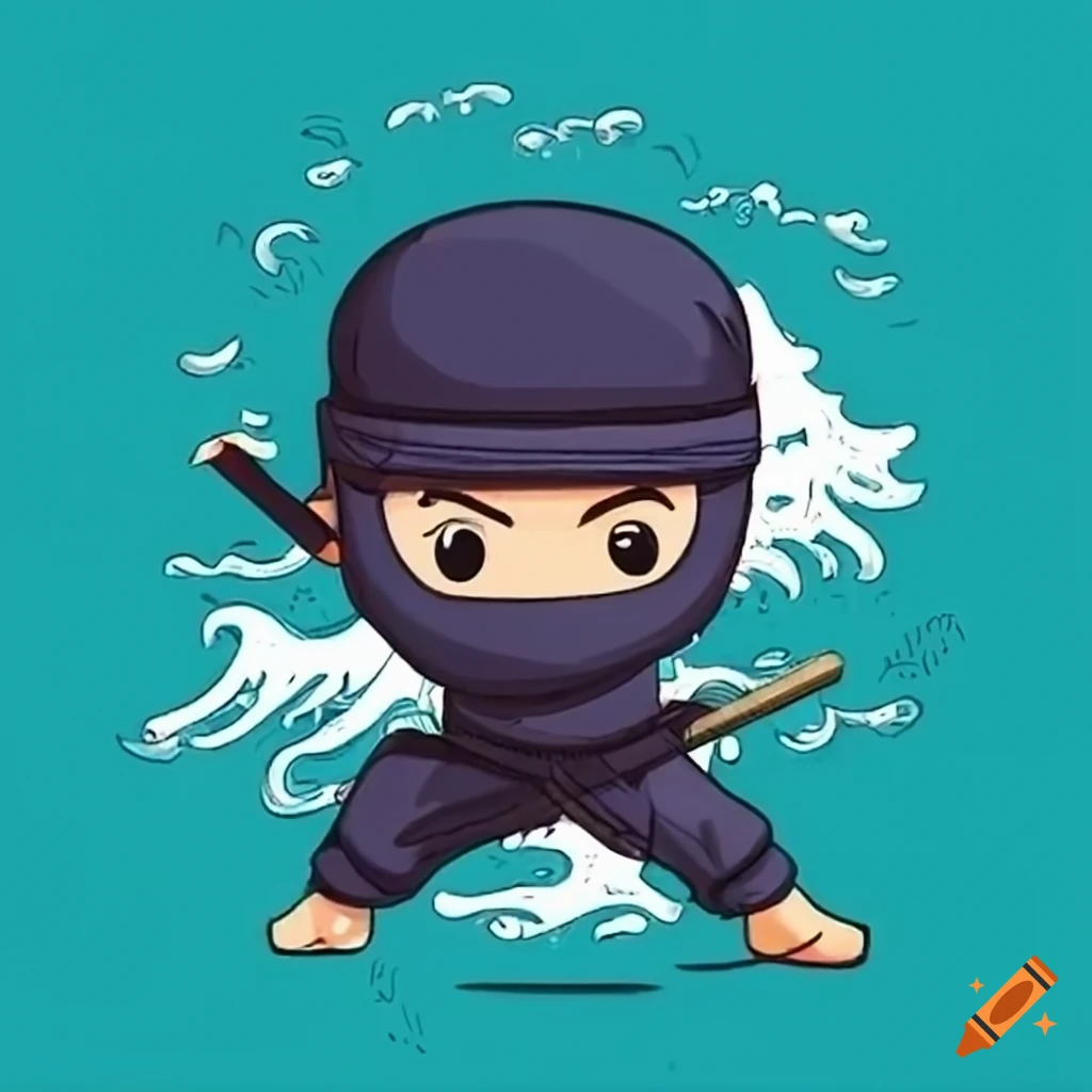Cute ninja with japanese wave design on Craiyon