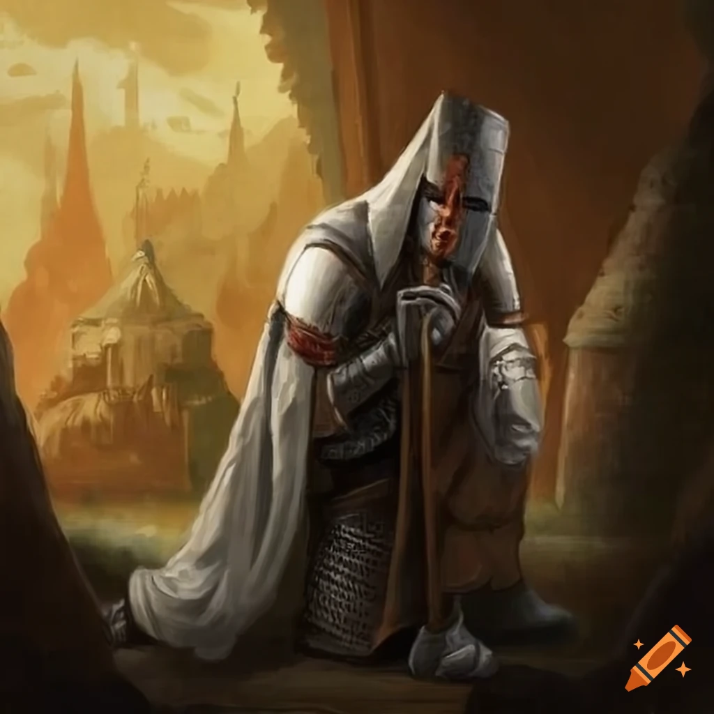 Crusader knight praying in honor of the lady on Craiyon
