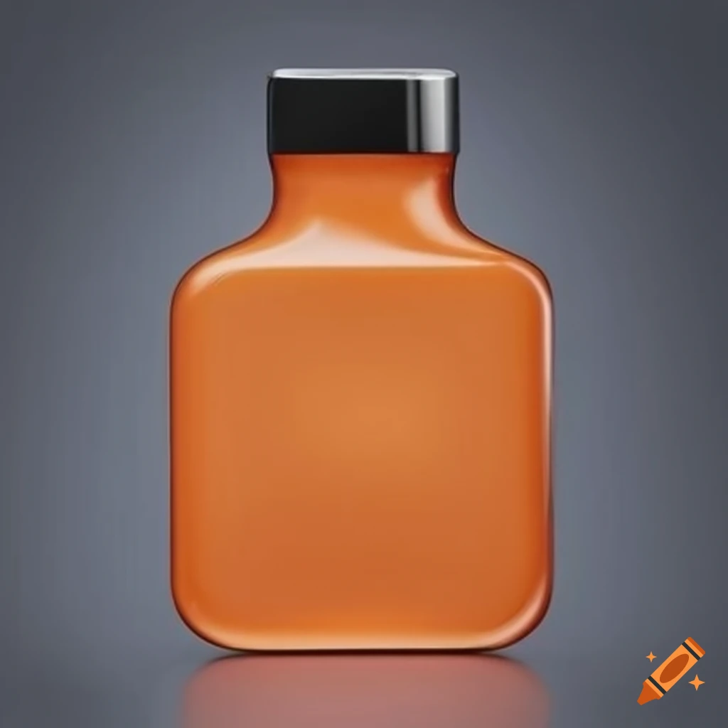 Orange shower gel bottle with black cap in a realistic drawing on Craiyon