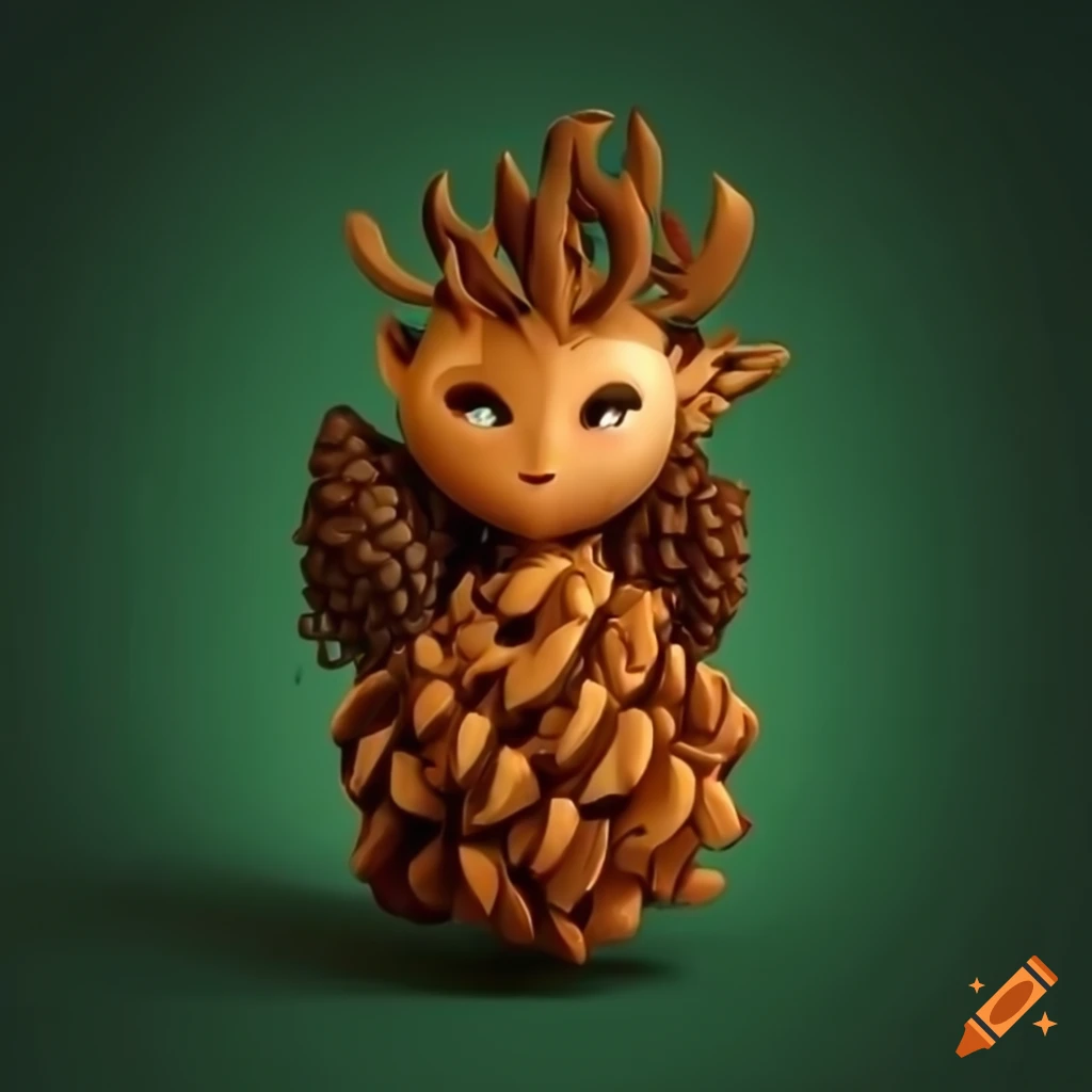 Cute stylized forest spirit made from pinecones on Craiyon