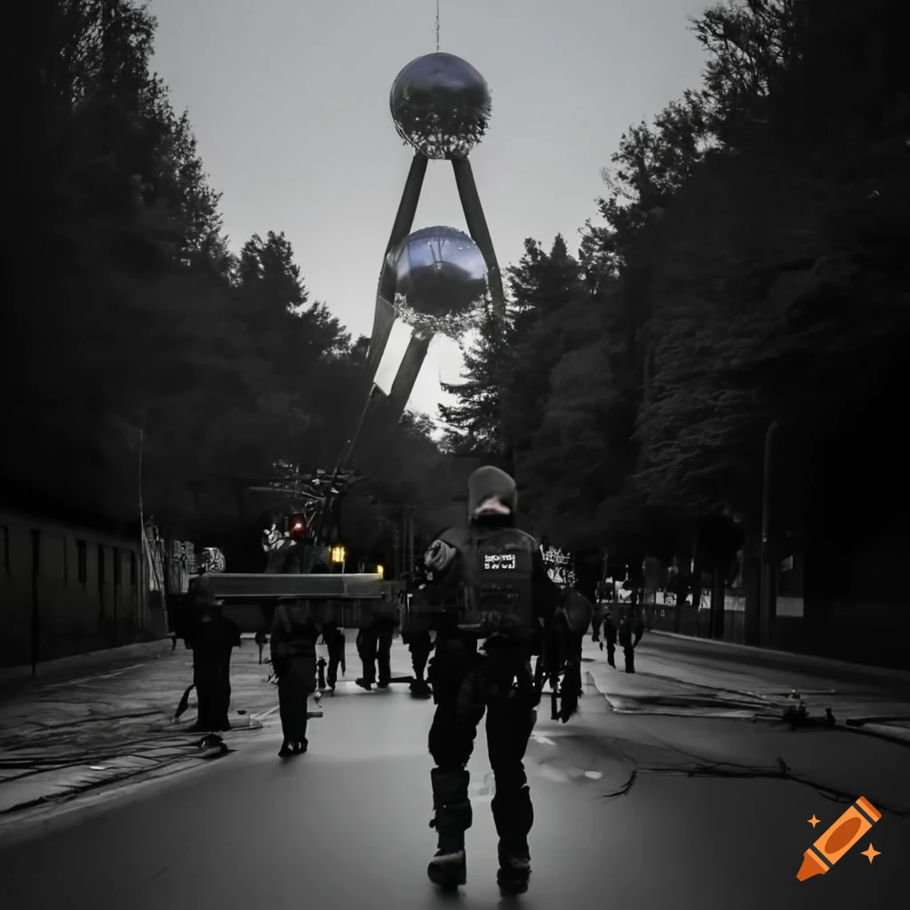 Policemen and firefighters protecting the atomium in brussels on Craiyon