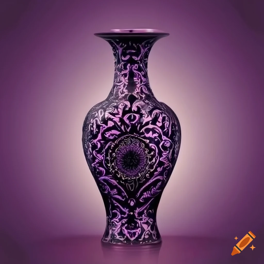 Intricate antique Chinese vase with purple and black mandala patterns ...