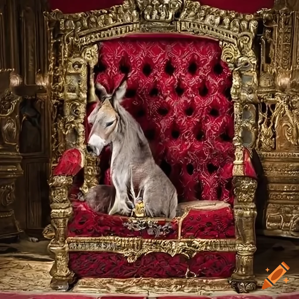 Female donkey sitting on a king's throne on Craiyon