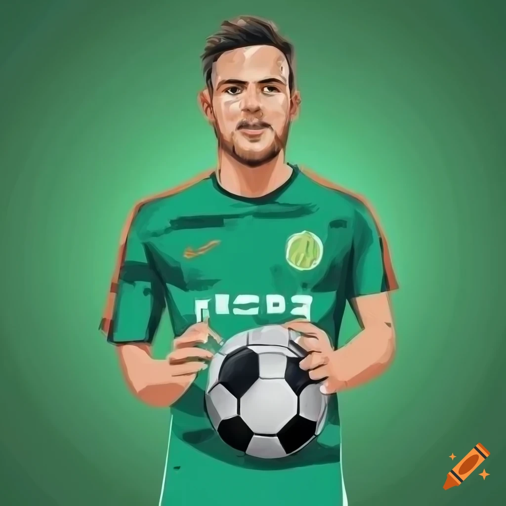Soccer player portrait in realistic illustration style with green t ...