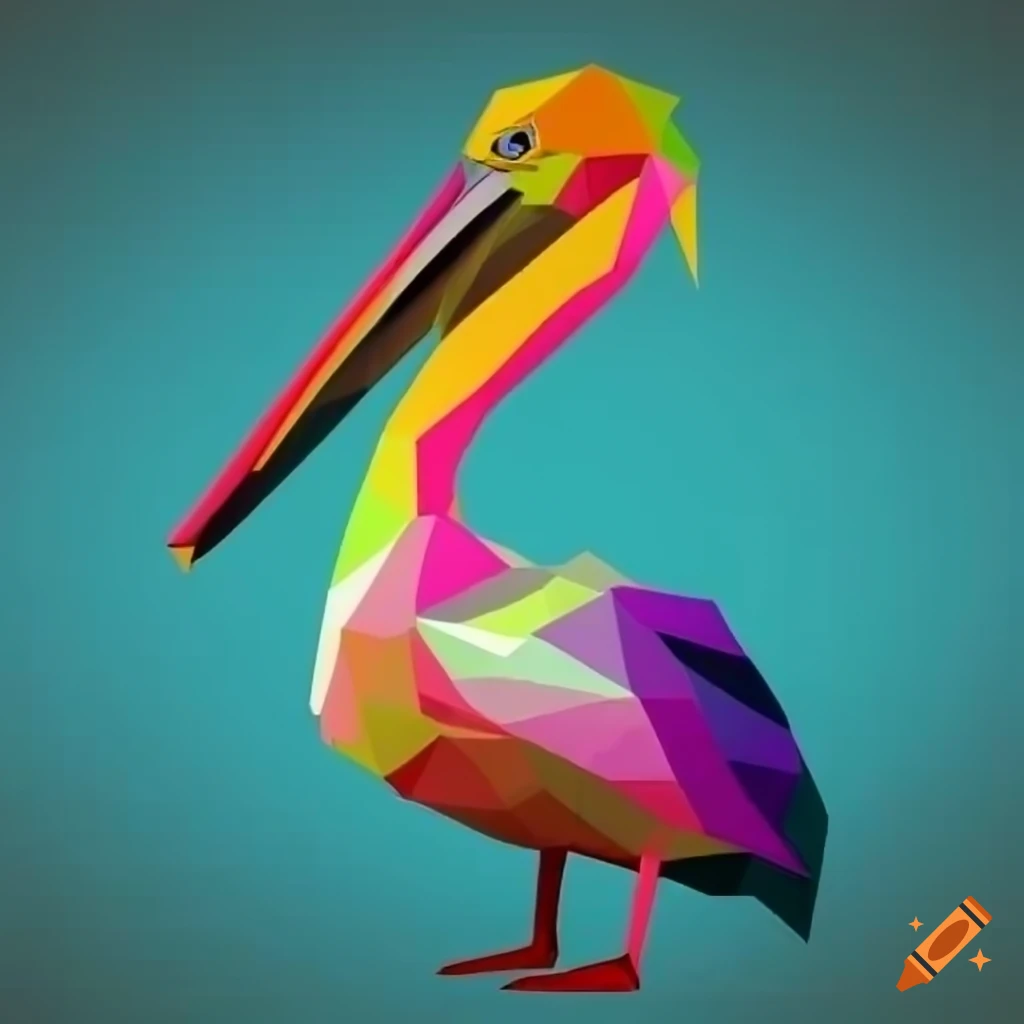 Colorful low poly pelican abstract art piece on Craiyon