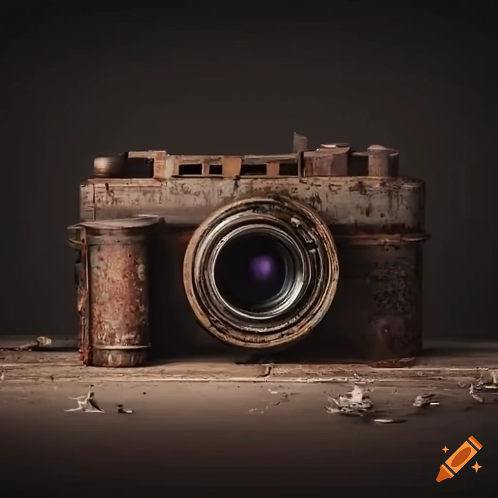 Abandoned office desk with rusted and dusty camera on Craiyon