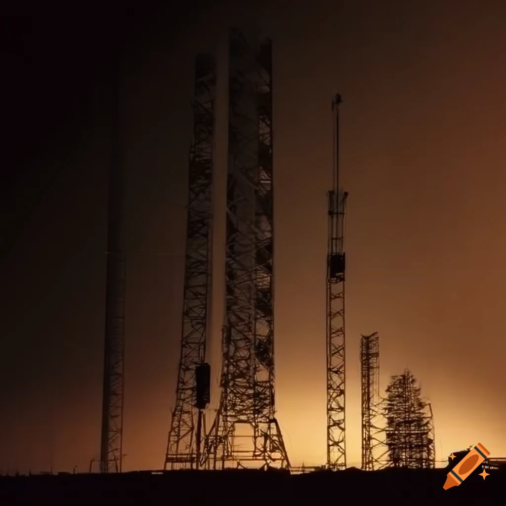 Close-up of the colossal radio antenna array duga-3 with background on Craiyon