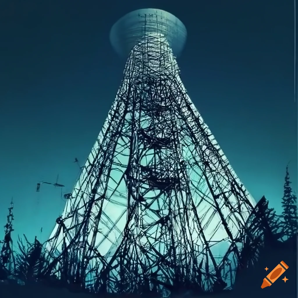 Close up of the colossal radio antenna array, Duga-3 on Craiyon