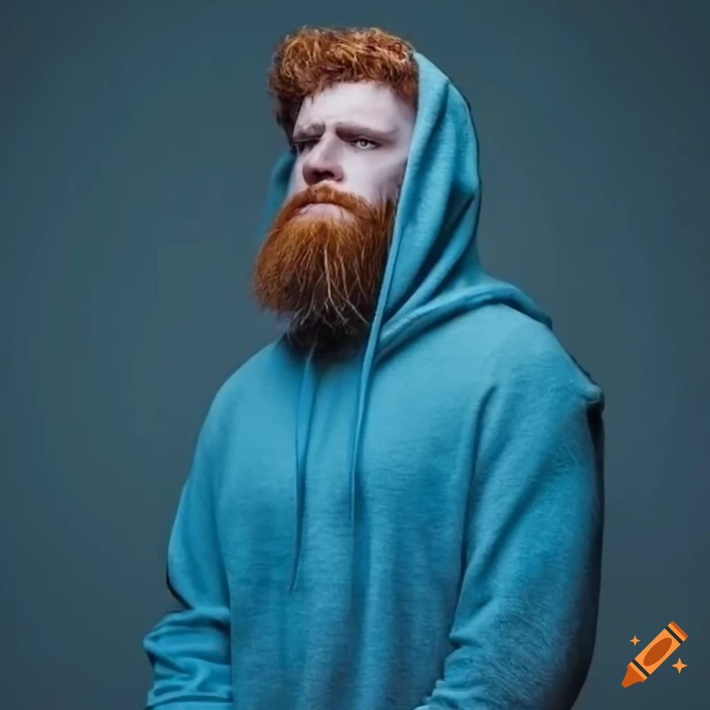 Ginger man with a beard in a blue hoodie on Craiyon
