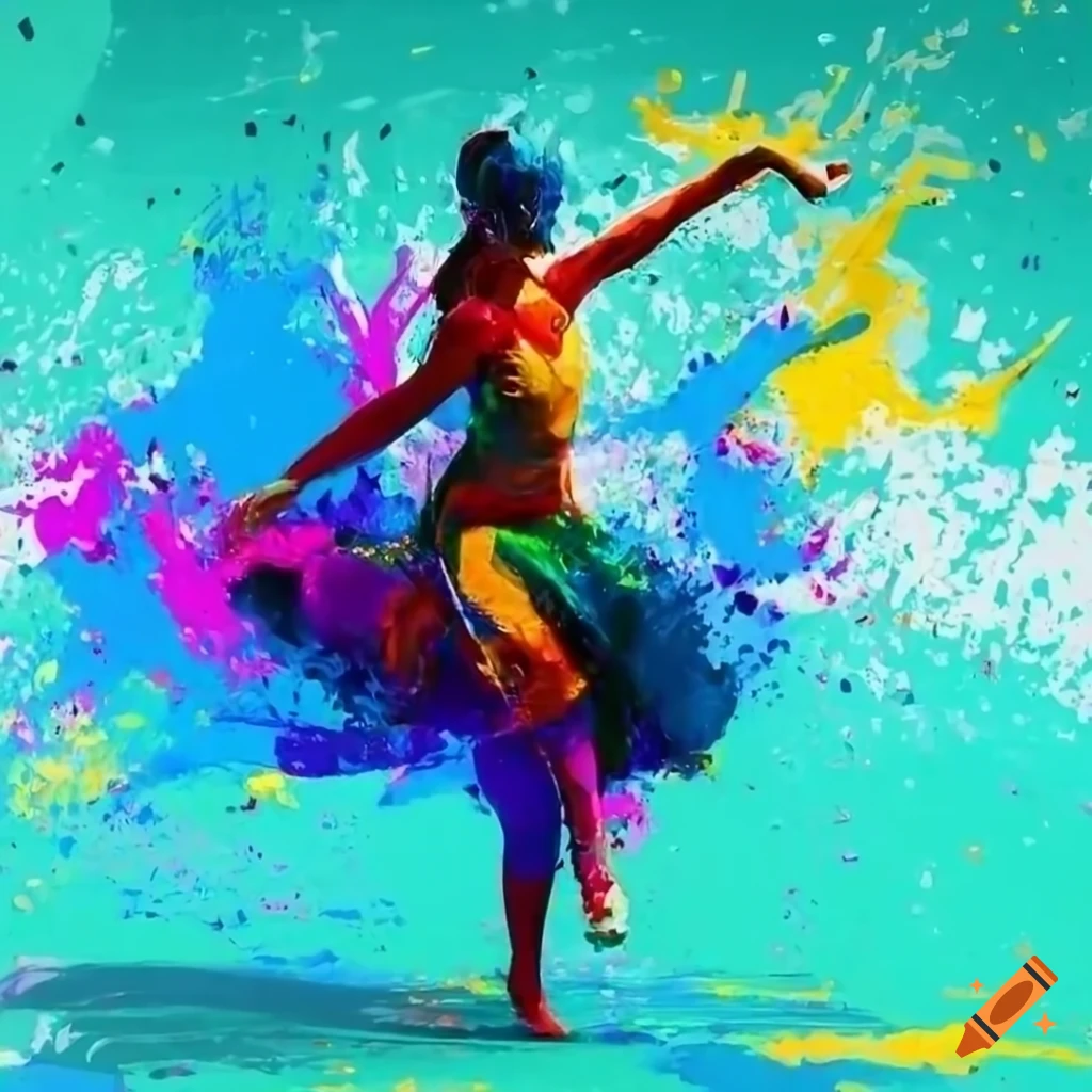 Dancer painted with vibrant colorful splashes on Craiyon
