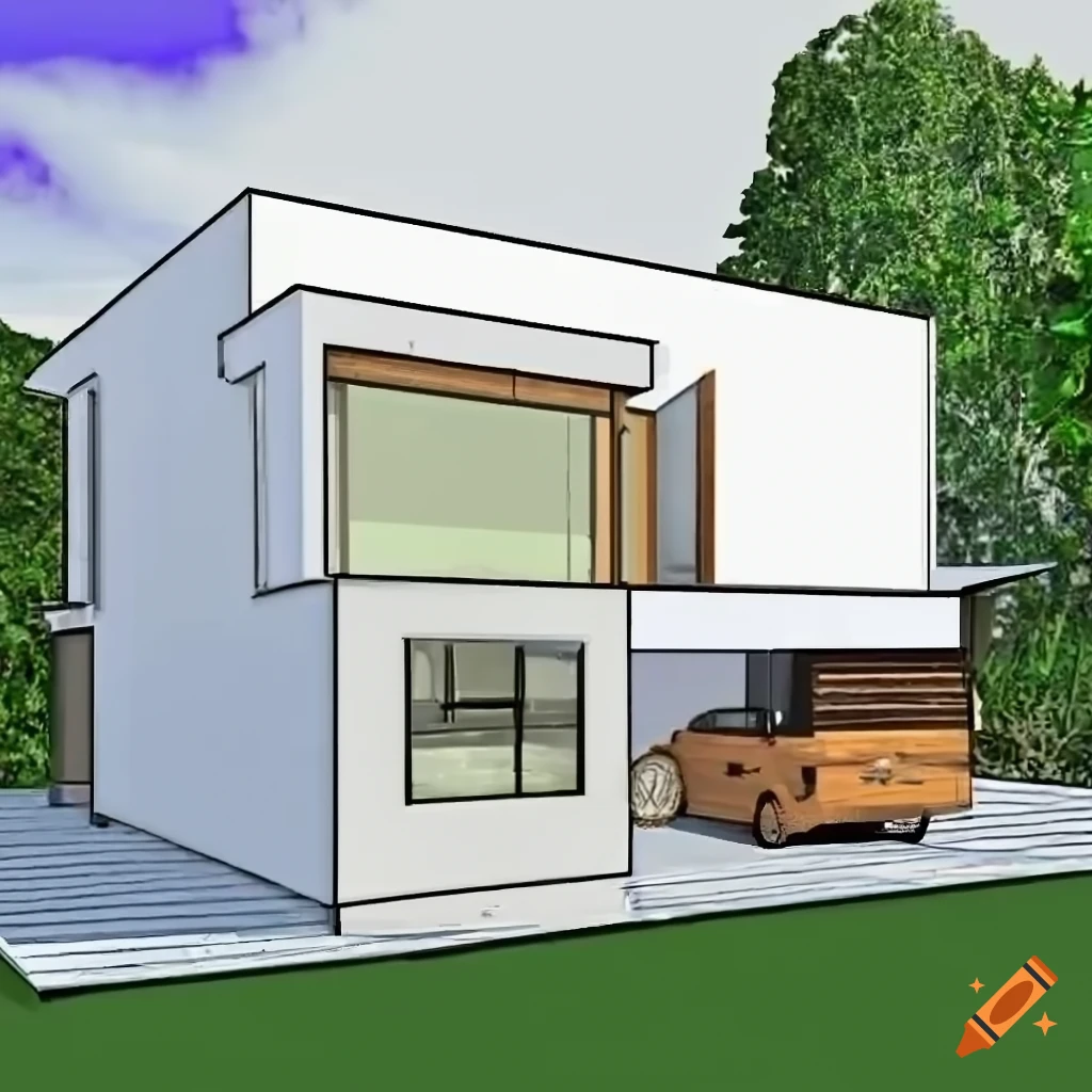 Simple modern house with affordable design in sketchup layout on Craiyon
