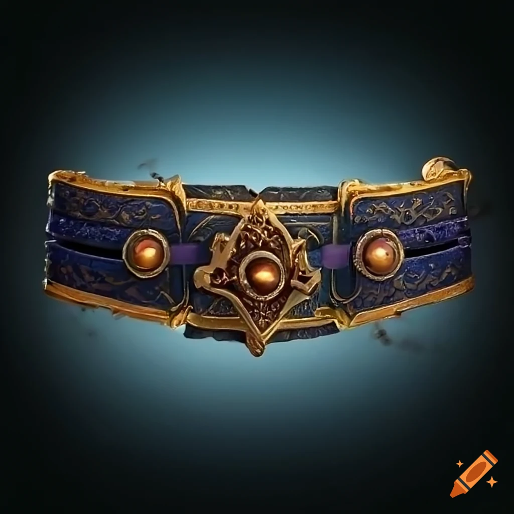 Front view of an adorned magic war belt on Craiyon