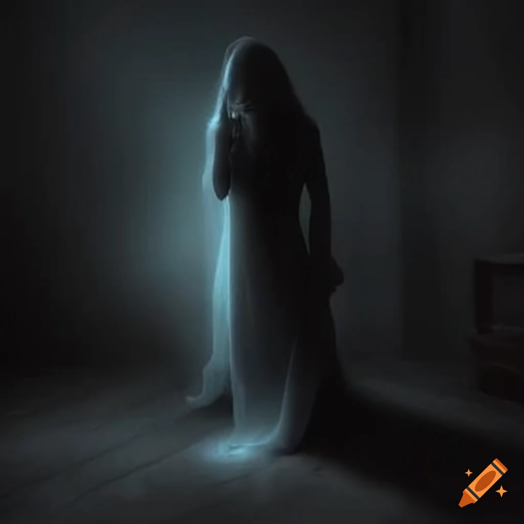 Female ghost in a dark house on Craiyon