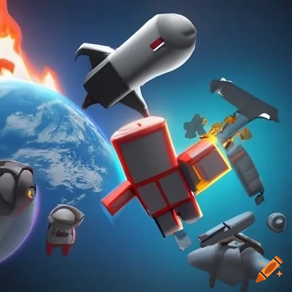 Roblox space obstacle course clickbait with rocketship and earth on Craiyon