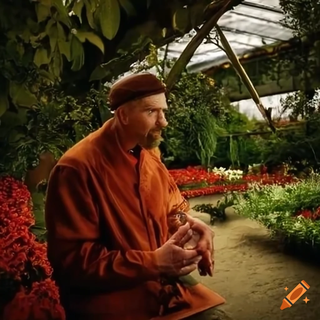 Walter white from breaking bad in a greenhouse with flowers on Craiyon