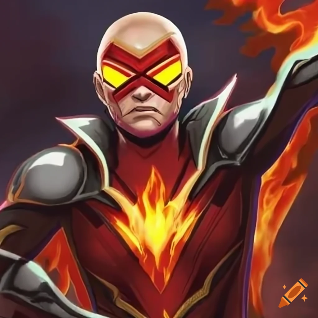 Male fire super hero trailblazer running with fiery speed on Craiyon