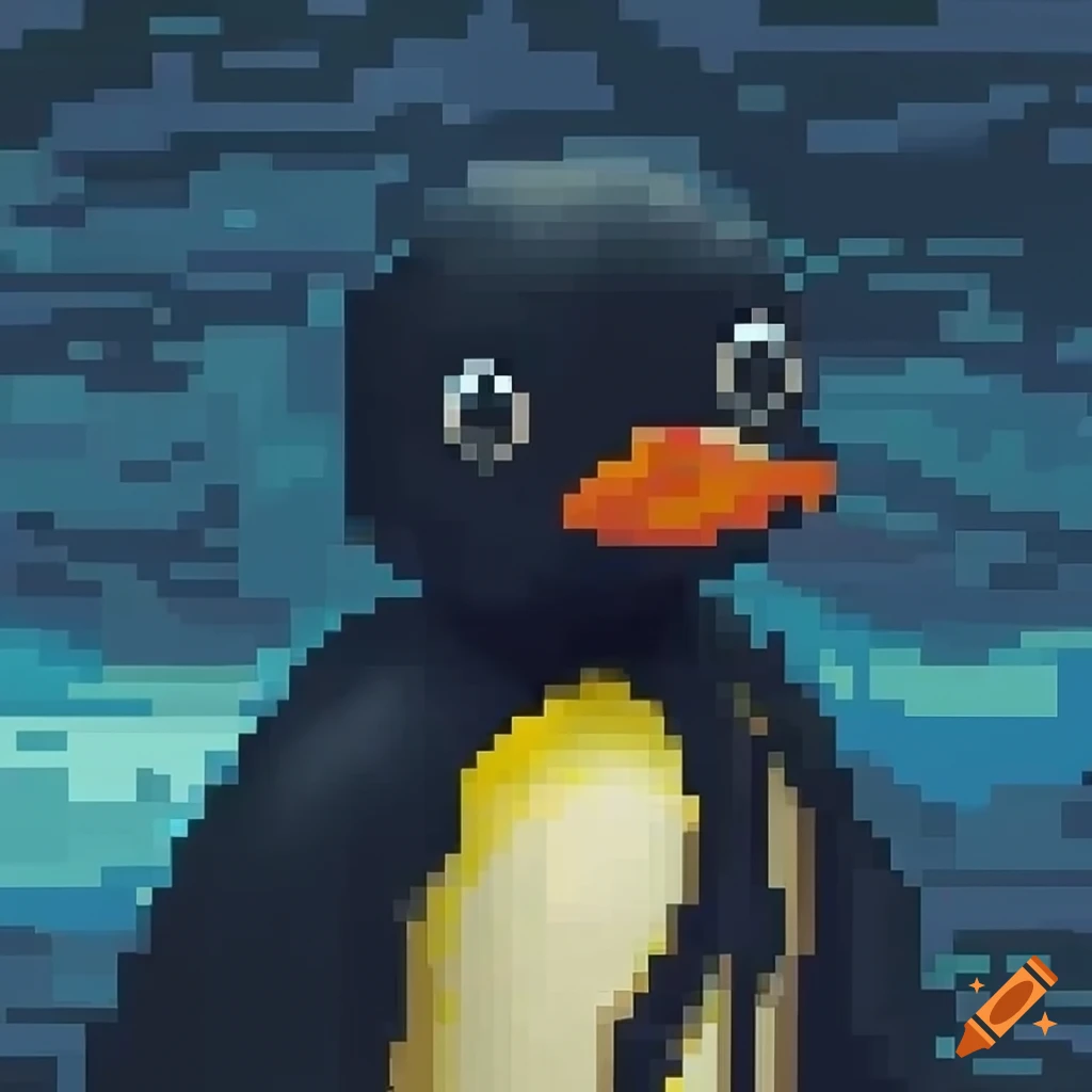 Pixel art oil painting of pingu the penguin at a tokyo bus shelter on ...