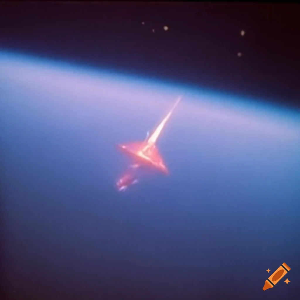 1970's alien pyramid spacecraft taking off from a nasa launchpad on Craiyon