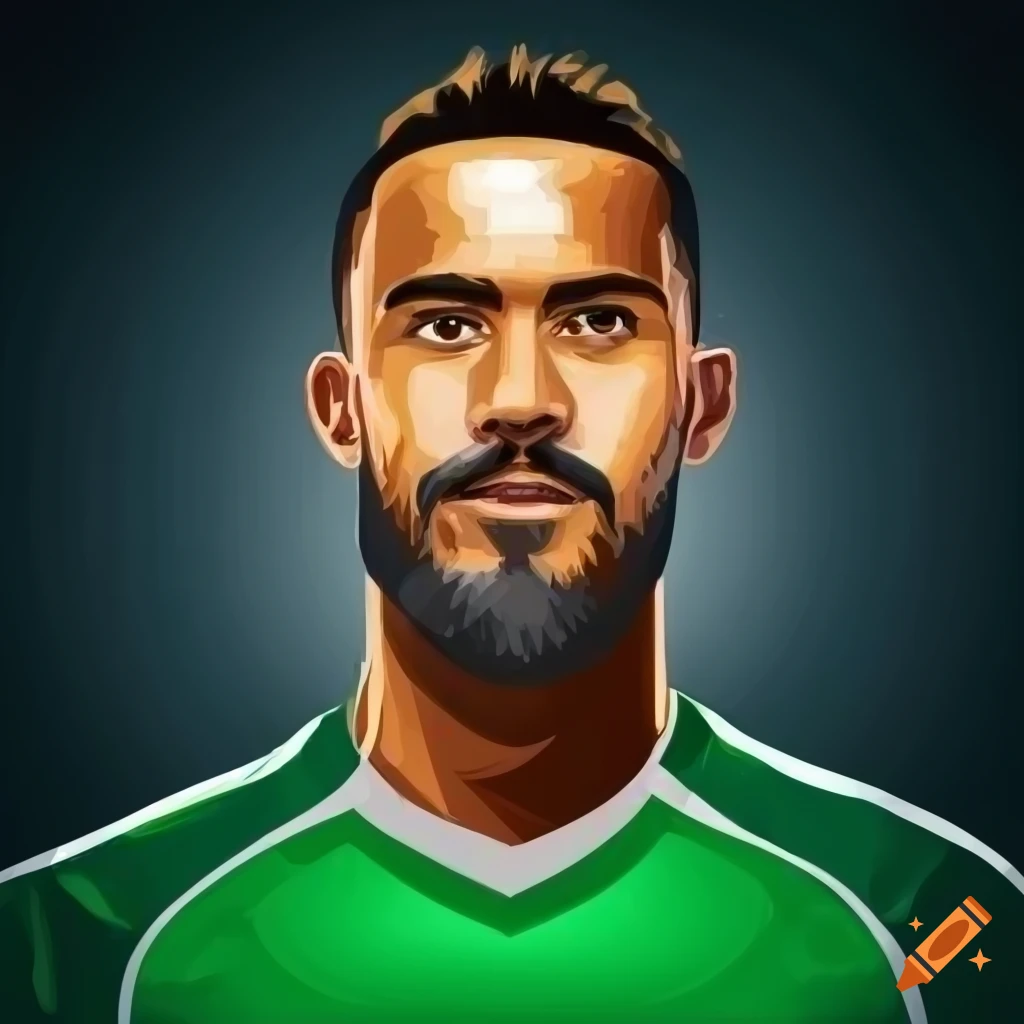 Soccer player in close-up portrait wearing a green t-shirt ...