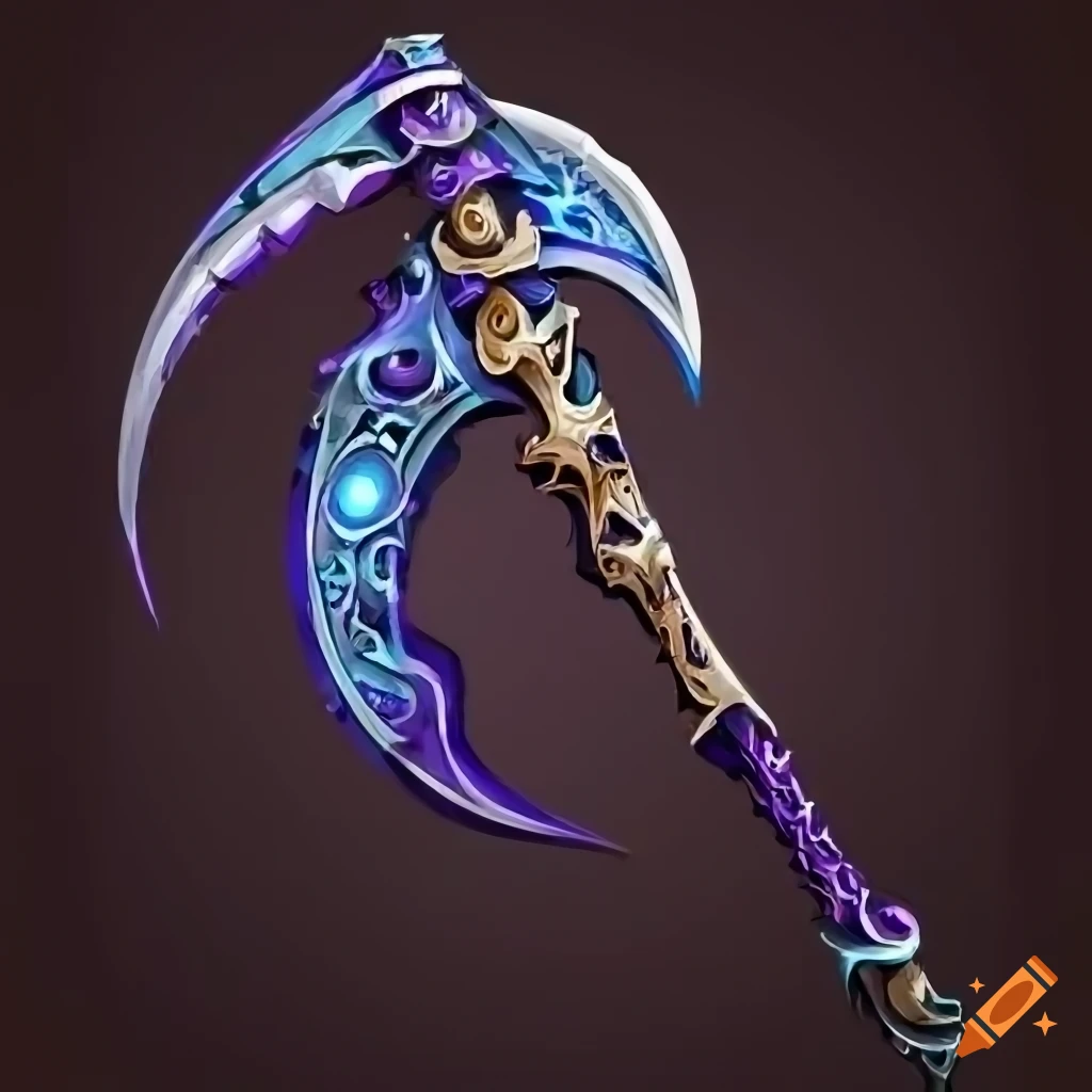 Scythe with intricate lunar designs on Craiyon