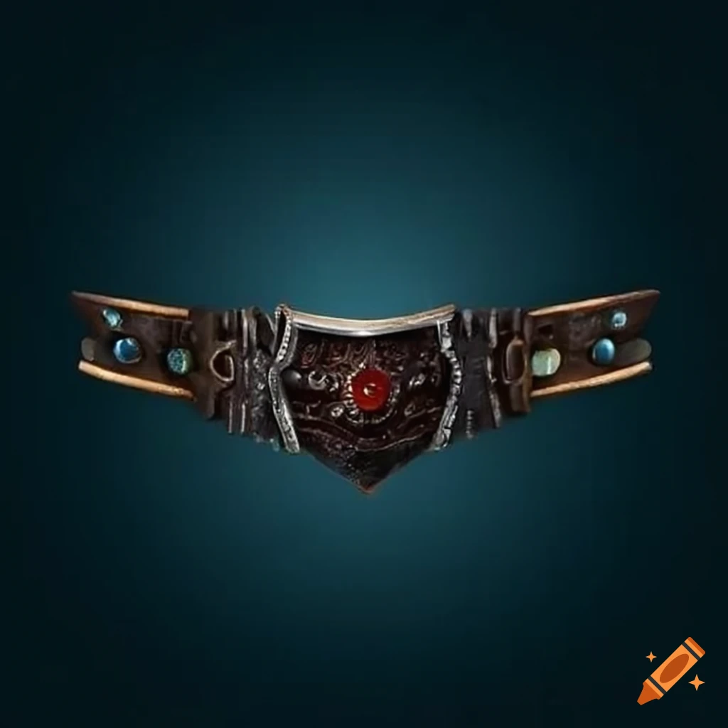 Front view of a magic war belt with adornments on Craiyon