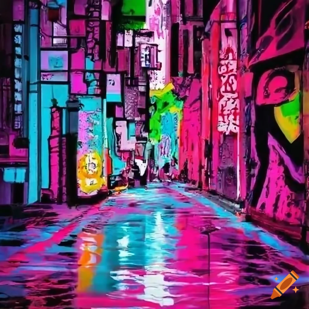 Colorful rollerblading street punk tagging walls in neo tokyo on Craiyon