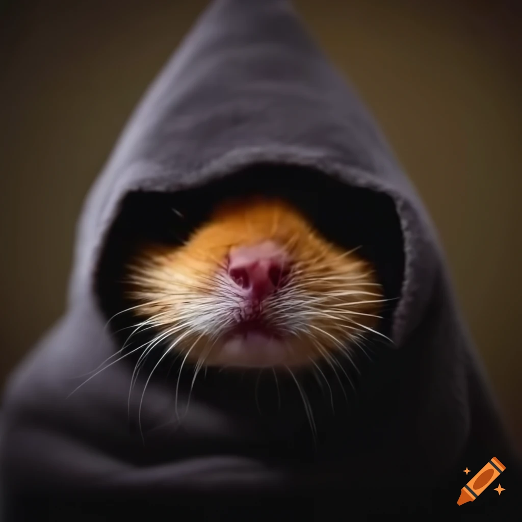 Sad hamster in a dark robe crying on Craiyon
